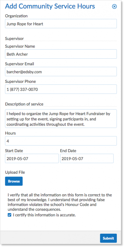 Community Service Tracker Application | Edsby