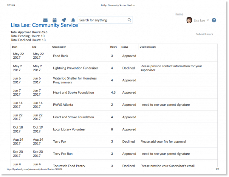 Community Service Tracker Application | Edsby