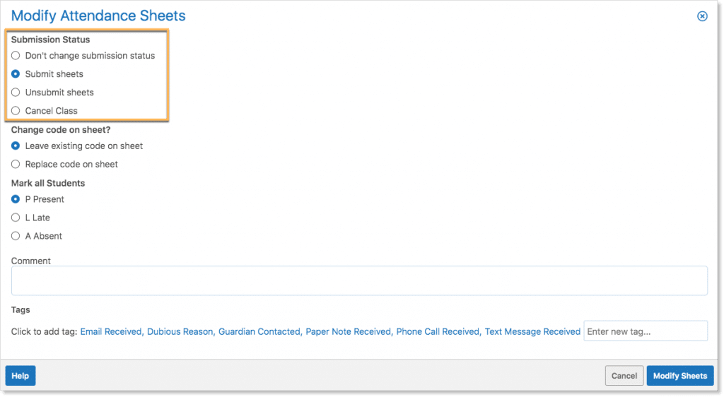 Bulk Actions on Attendance Sheets | Edsby