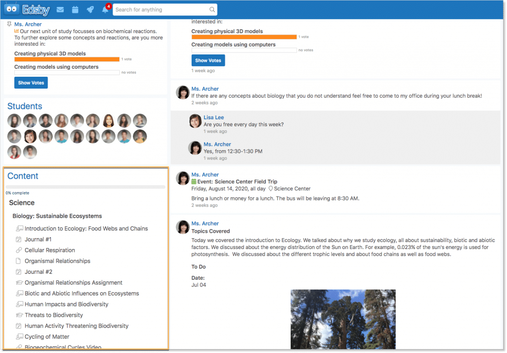 Content Panel – Students | Edsby